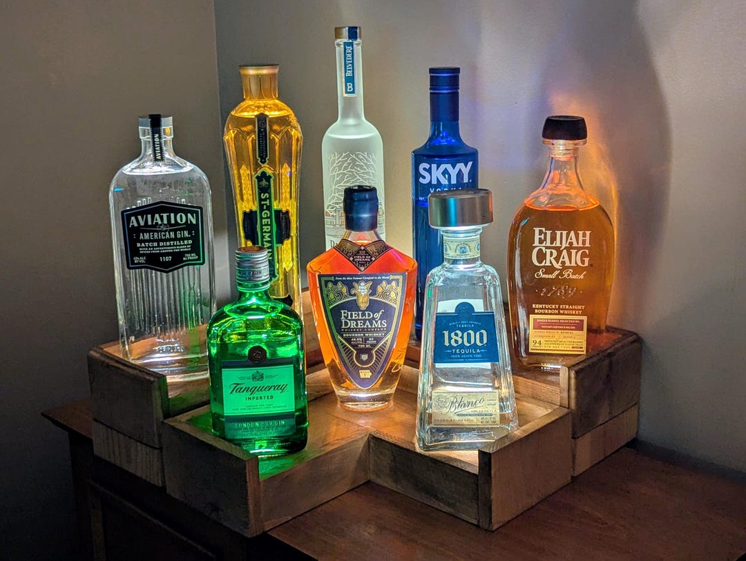 LED Cedar Liquor Shelf: Tiered Corner Bar Bottle Display - Etsy