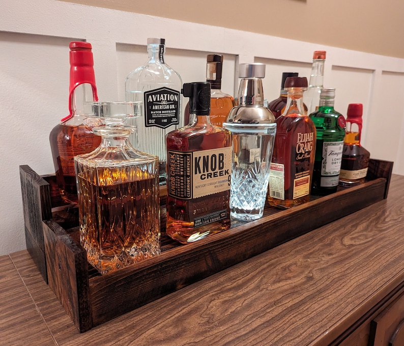 LED Cedar Liquor Shelf: Tiered Bar Bottle Display, Stackable - Etsy