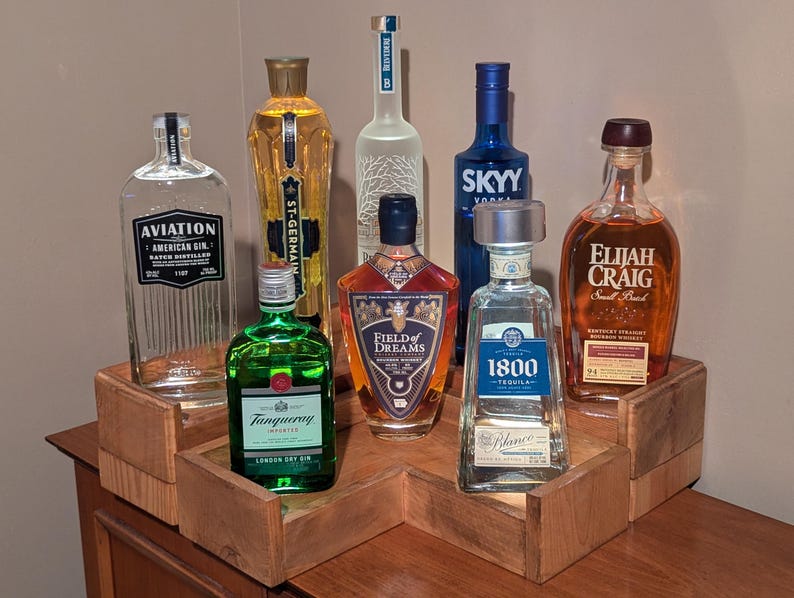 LED Cedar Liquor Shelf: Tiered Corner Bar Bottle Display - Etsy
