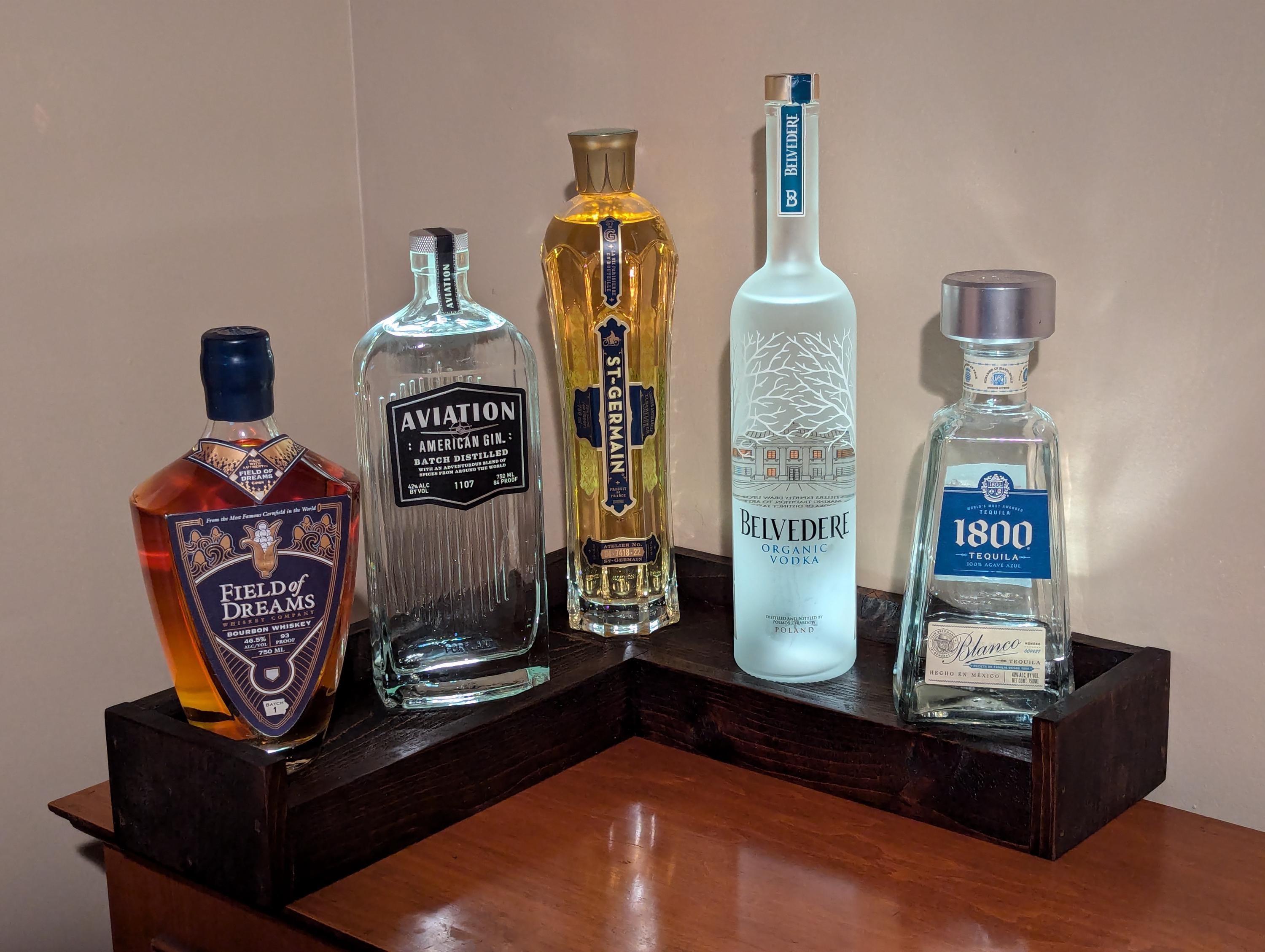 LED Wood Corner Shelf - Liquor Bottle Display - LED Shelf - Cedar - Bar ...