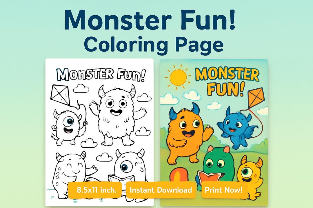 Adorable Monster Fun! Coloring Page for Kids - Instant Download ...