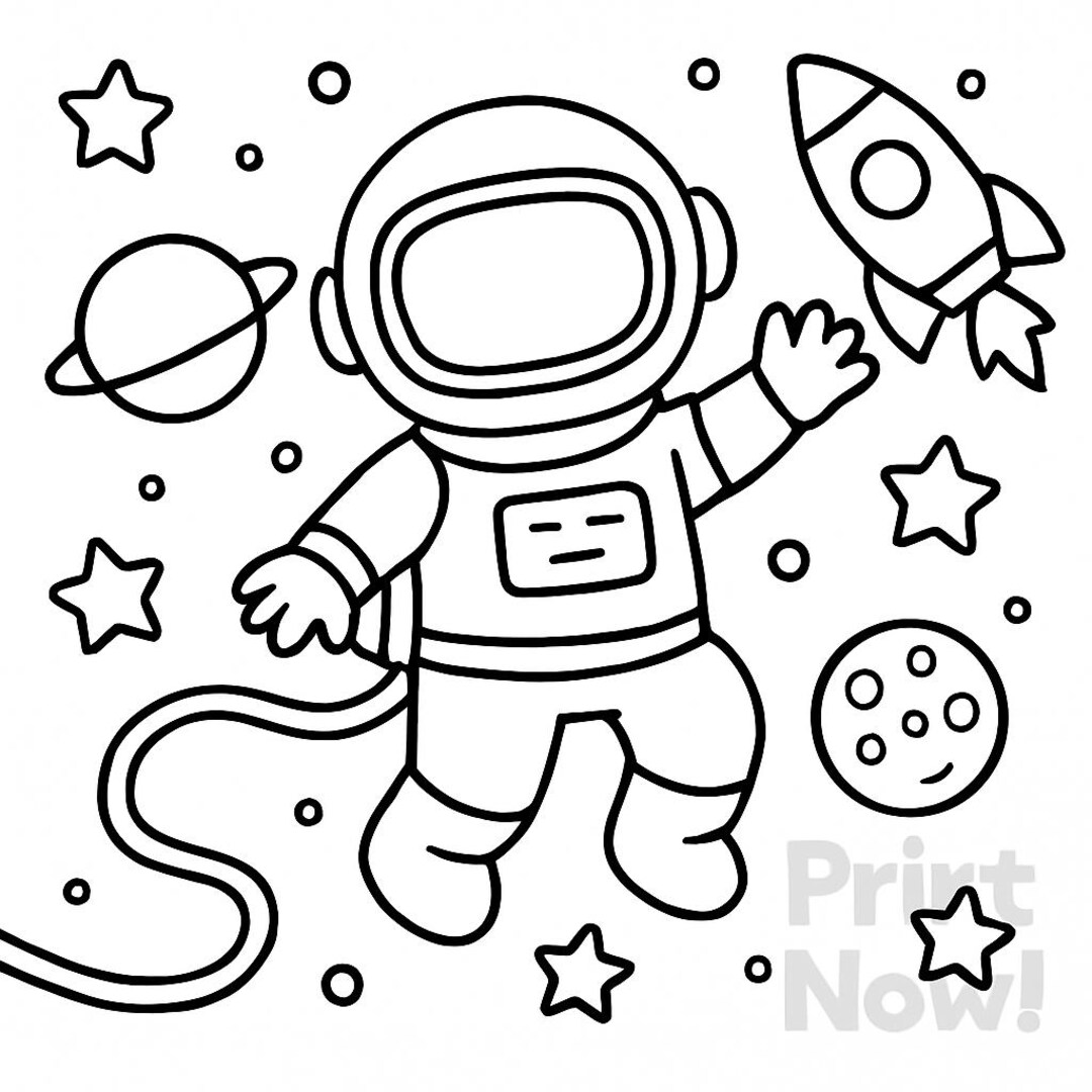 Space Adventure Coloring Page: Rocket Ship, Planets (PDF Download 8.5x8 ...