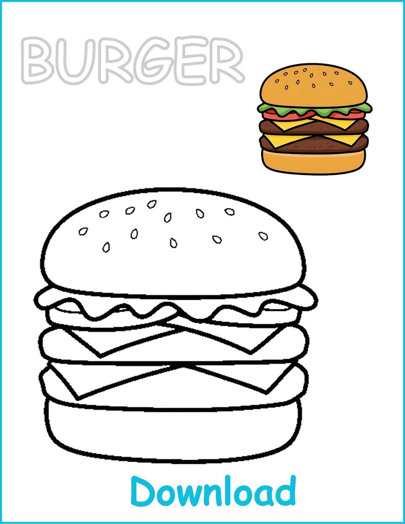 Burger Coloring Page, Fun Food Coloring Pages for Kids, Printable ...