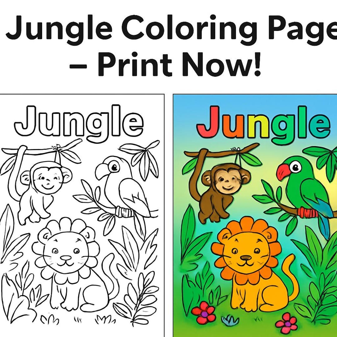 Jungle Coloring Page: Safari Adventure, Tropical Fun (PDF Printable ...