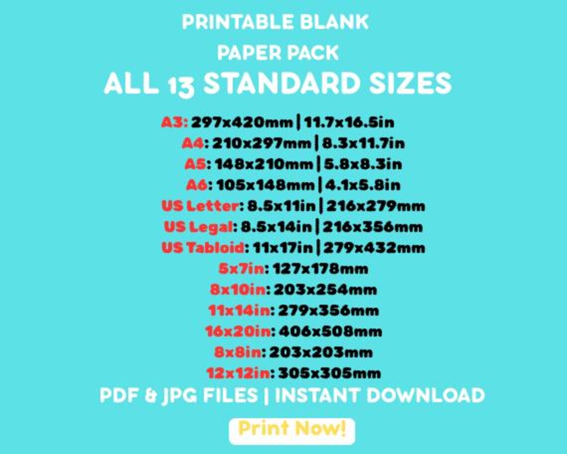 Printable Blank Paper Bundle, Digital White Paper Templates, Instant ...