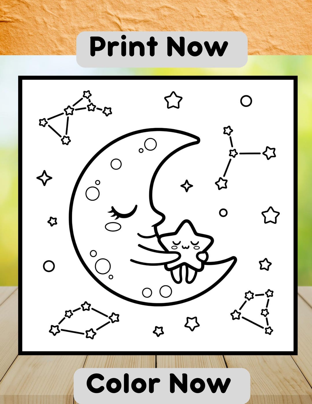 Sleepy Kawaii Moon Coloring Page, Cute Easy Printable Art, Digital ...