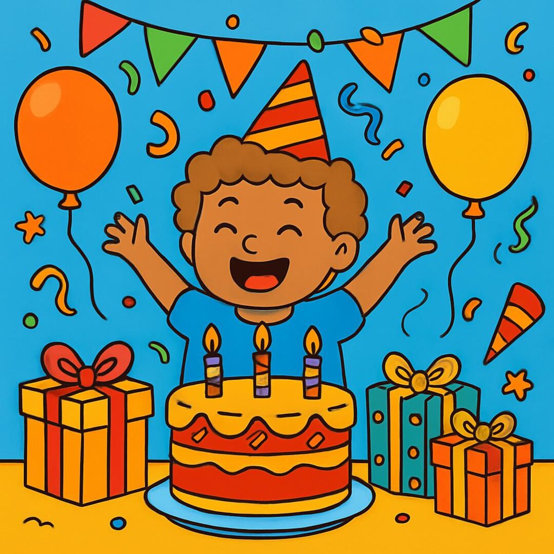 Birthday Coloring Page for Kids: Party Activity (PDF Download 8.5x8.5 ...