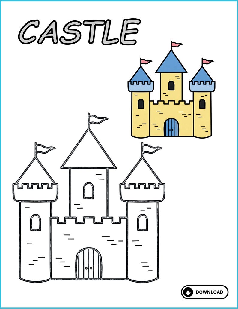 Castle Coloring Page Printable, Fantasy Art for Kids & Adults, Instant ...
