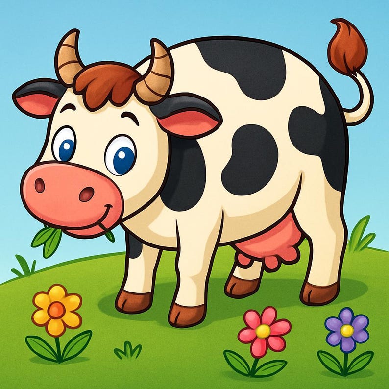 Cute Cow in the Meadow Coloring Page for Kids - Instant Download ...