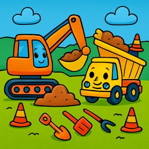 Construction Trucks Coloring Page: Printable Vehicles PDF Kids Activity ...