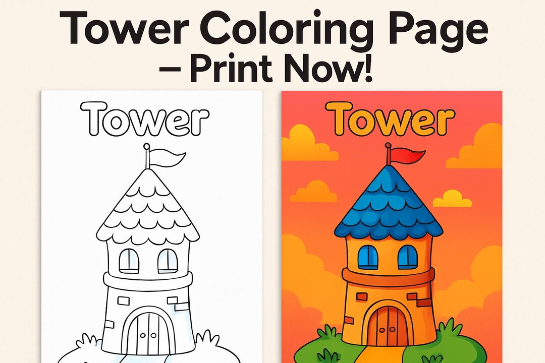 Tower Coloring Page Printable: Kids' Creative Activity (PDF Download 8 ...