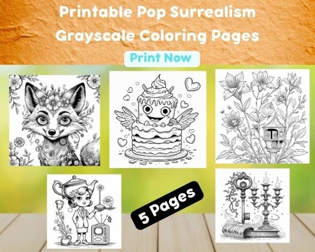 Pop Surrealism Grayscale Coloring Pages, Dark Art Adult Coloring Book ...