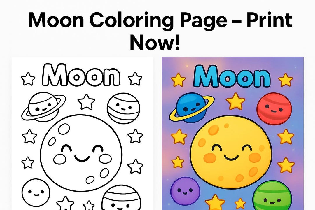 Cute Moon Coloring Page Printable for Kids | Space Moon Coloring Sheet ...