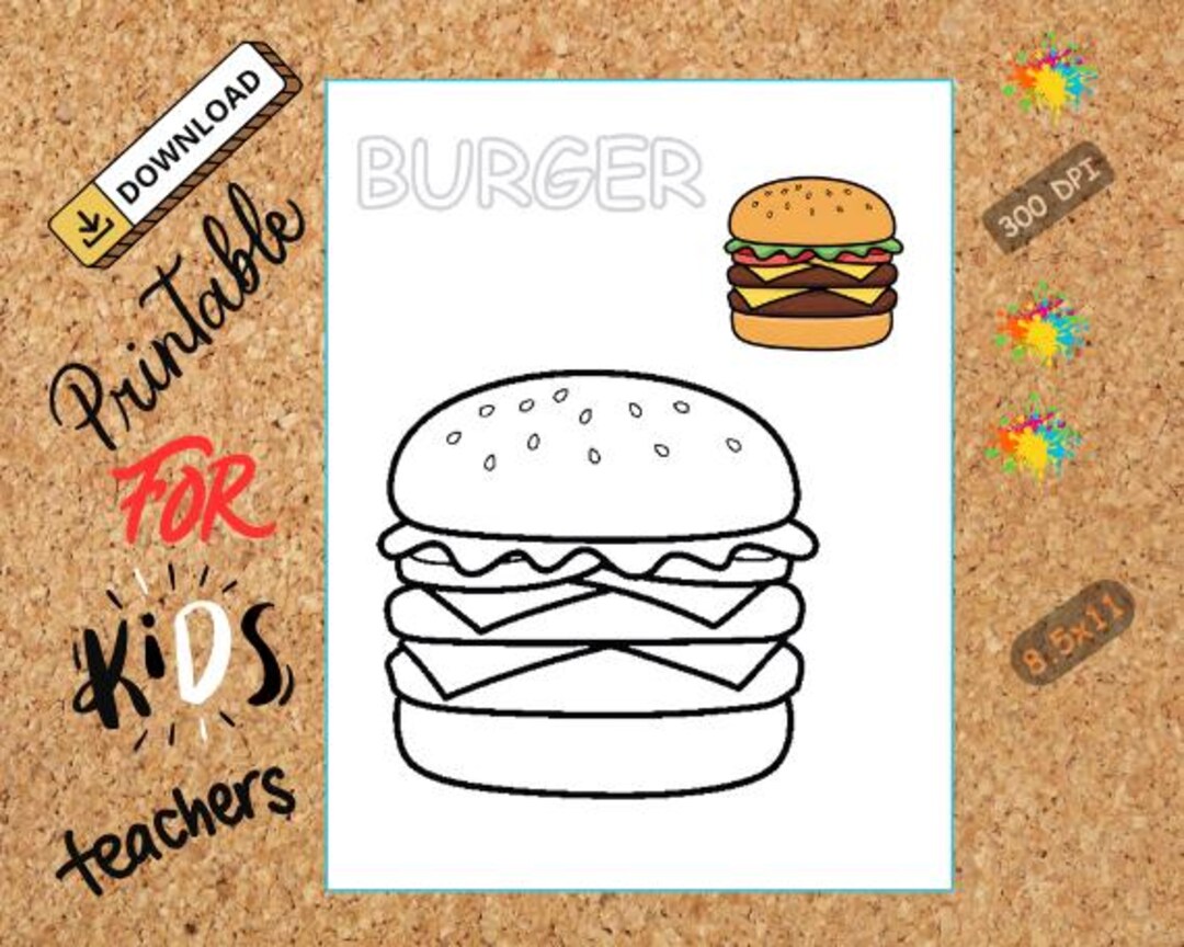 Burger Coloring Page, Fun Food Coloring Pages for Kids, Printable ...