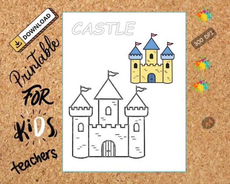 Castle Coloring Page Printable, Fantasy Art for Kids & Adults, Instant ...