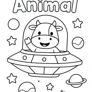 Cute Farm Animal Spaceship Coloring Page Printable PDF -kids Fun ...