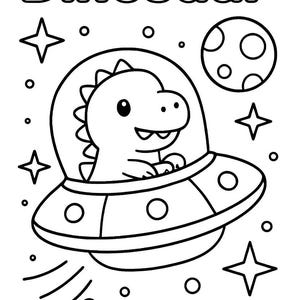 Cute Dinosaur Coloring Page Printable for Kids | Space Dino Coloring ...