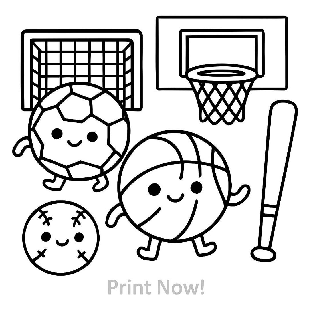 Sports Coloring Page: Printable Kids & Adults Activity Sheet (PDF ...