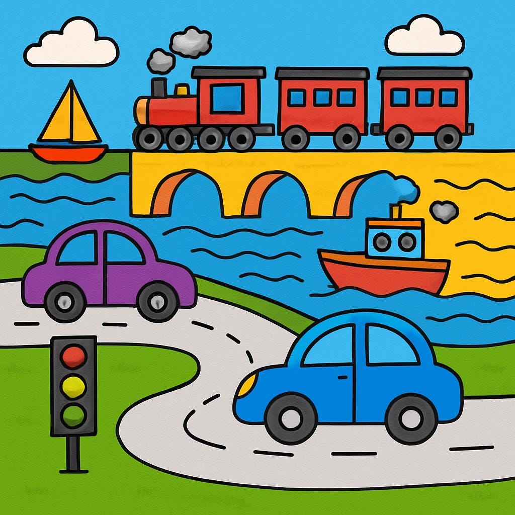 Transportation Coloring Page for Kids: Cars, Planes, Trains (printable ...