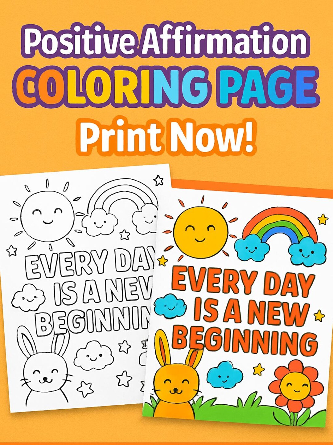 Kids Affirmation Coloring Page: "every Day is a New Beginning" (PDF/PNG ...