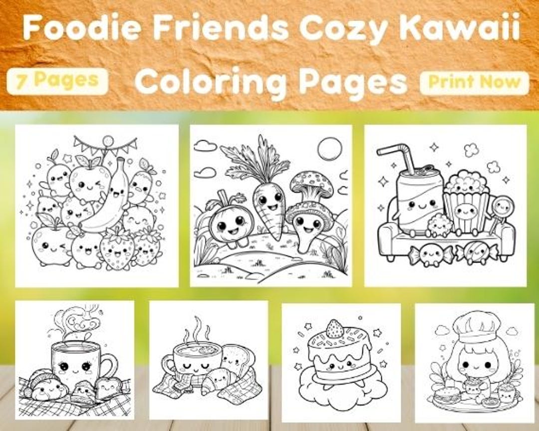 Kawaii Foodie Friends Coloring Pages, Kids Printable (digital Download ...