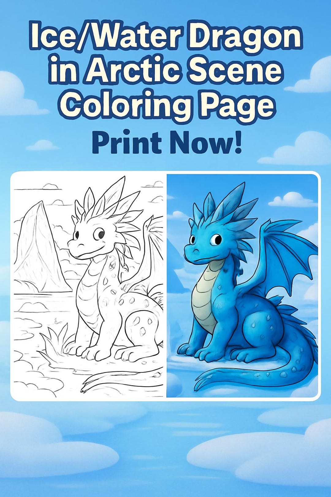 Ice and Water Dragon Coloring Page: Arctic Fantasy (digital Download ...