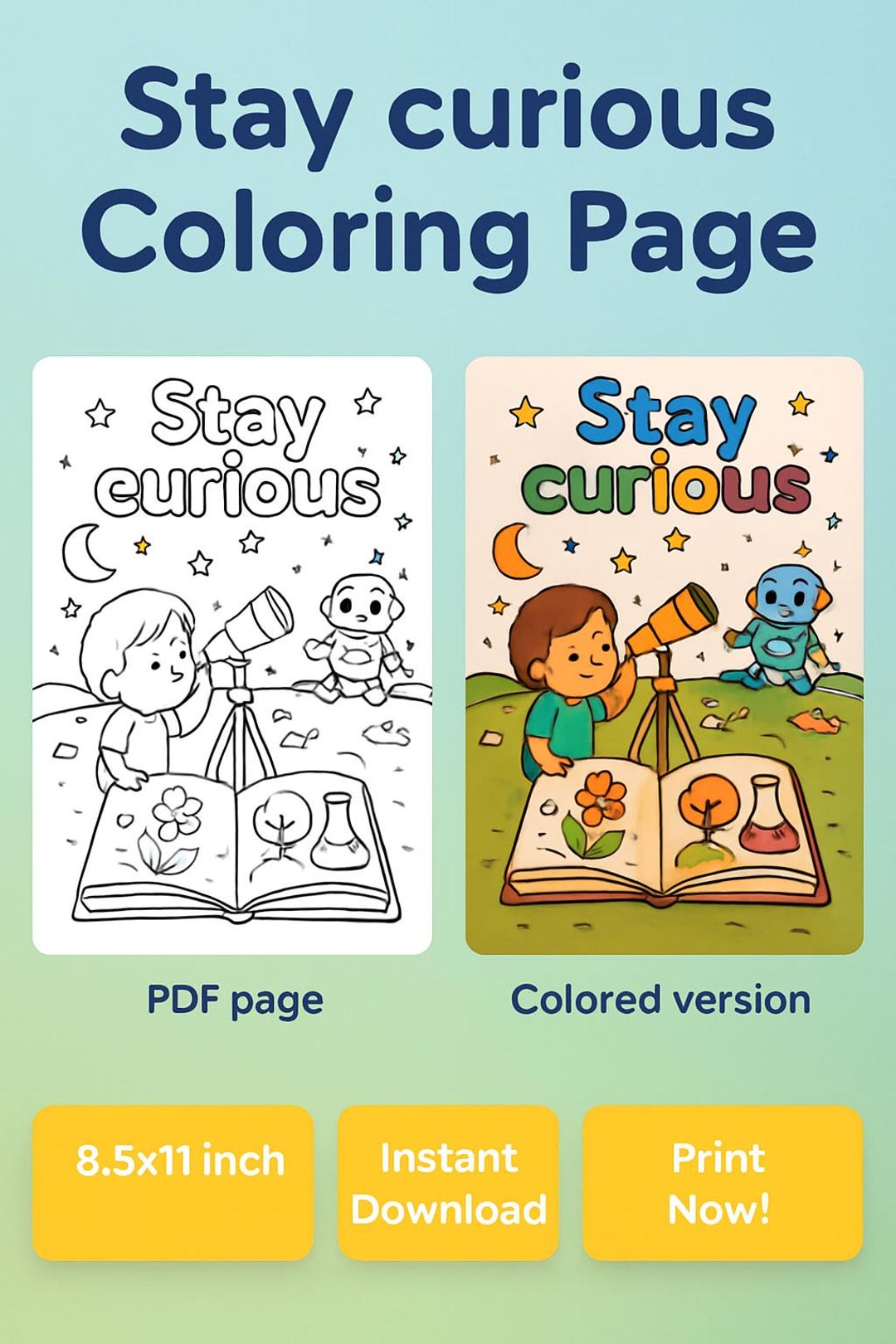 Stay Curious Coloring Page: Kids Growth Mindset Activity (PDF Download ...