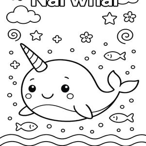 Narwhal Coloring Page for Kids | Cute Ocean Animal Printable | Instant ...