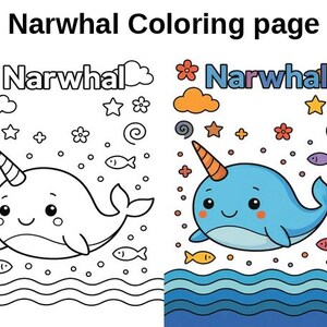 Narwhal Coloring Page for Kids | Cute Ocean Animal Printable | Instant ...