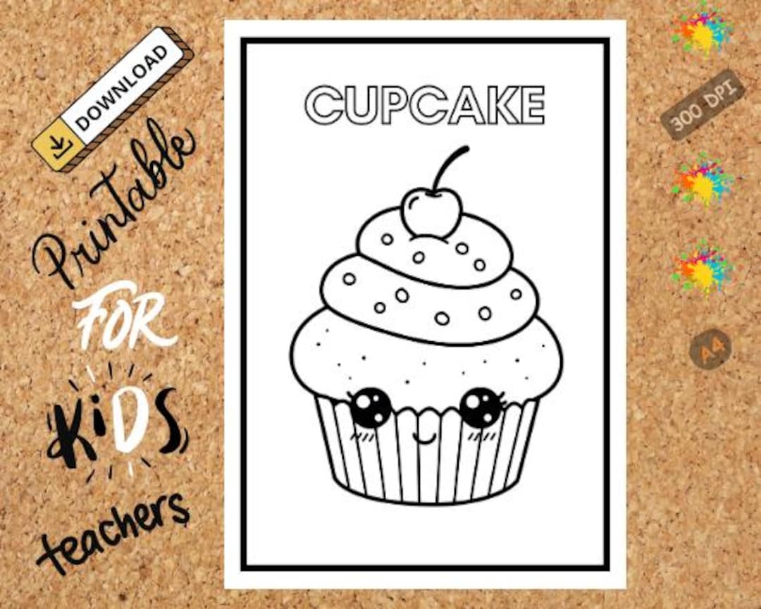 Sweet Cupcake Coloring Page - Printable PDF - Instant Download - Kids ...