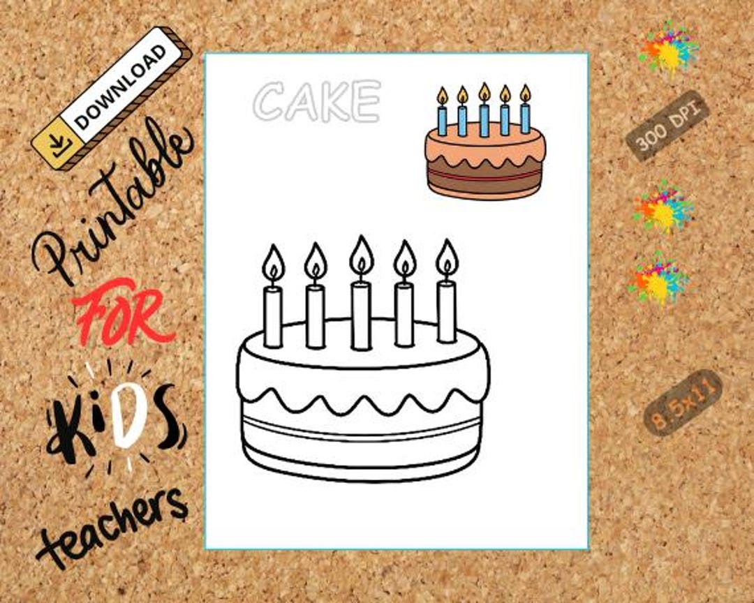 Cake Coloring Page Printable for Kids Fun Birthday Activity Sheets ...