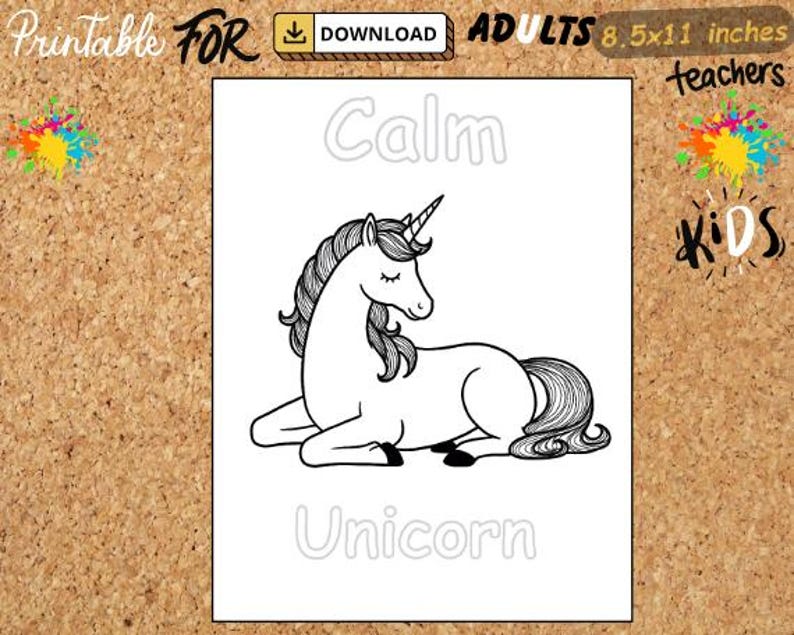 Calm Unicorn Coloring Page: Relaxation & Mindfulness Art (PDF Download ...