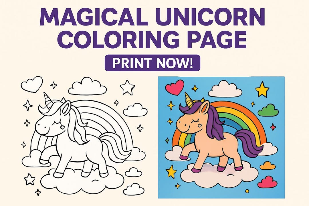 Unicorn Coloring Page, Kids Coloring, Printable PDF, Uncolored Unicorn ...