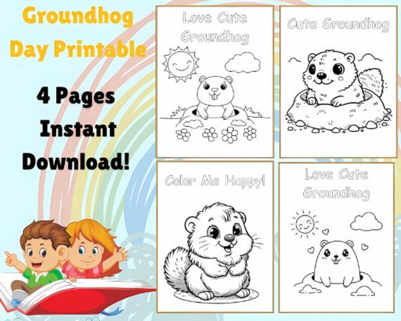 Groundhog Day Coloring Pages, Kids Educational Printable, Instant ...