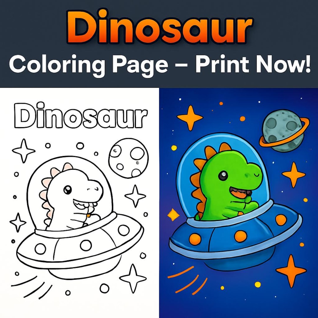Cute Dinosaur Coloring Page Printable for Kids | Space Dino Coloring ...