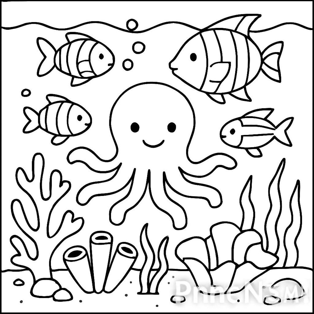 Underwater World Coloring Page | Printable Ocean Animals PDF - Etsy