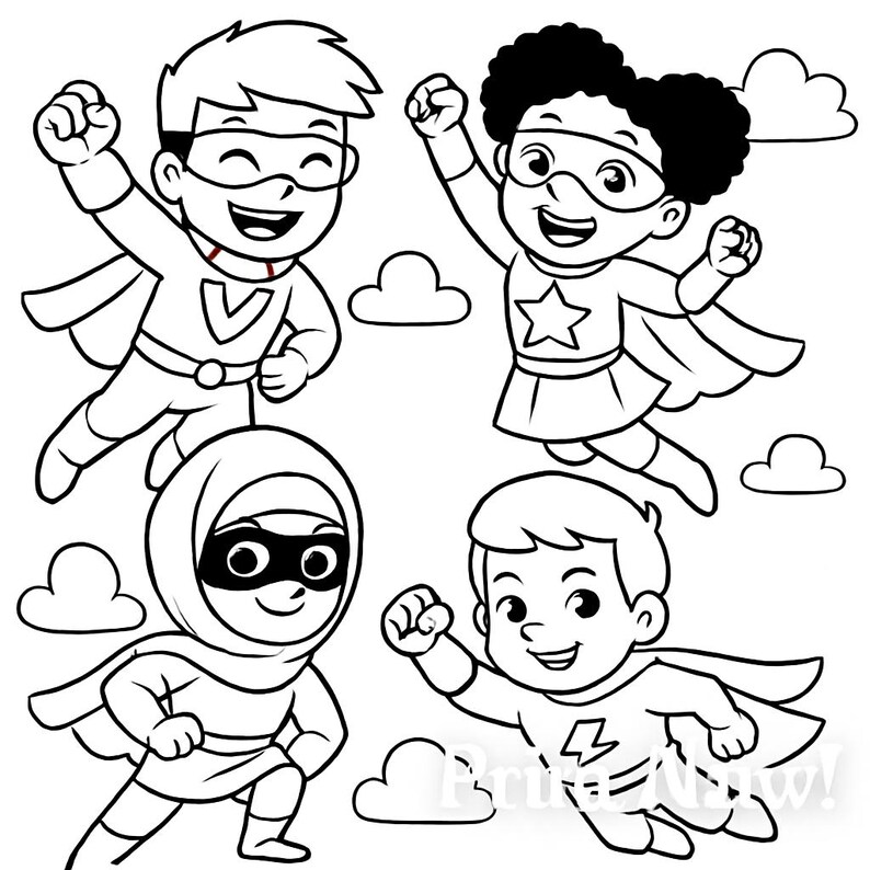 Superhero Kids Coloring Page: Printable Hero PDF - Etsy