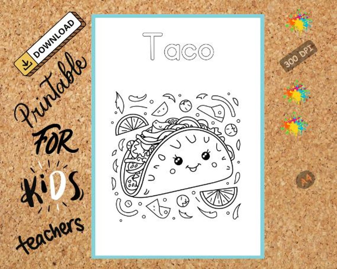 Best Printable Taco Coloring Page for Kids, Teachers, and Parents - Etsy