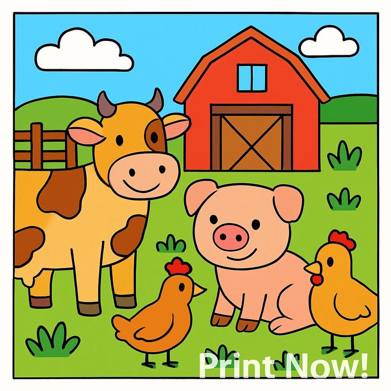 Farm Life Coloring Page, Printable PDF, Kids and Adults, Instant ...