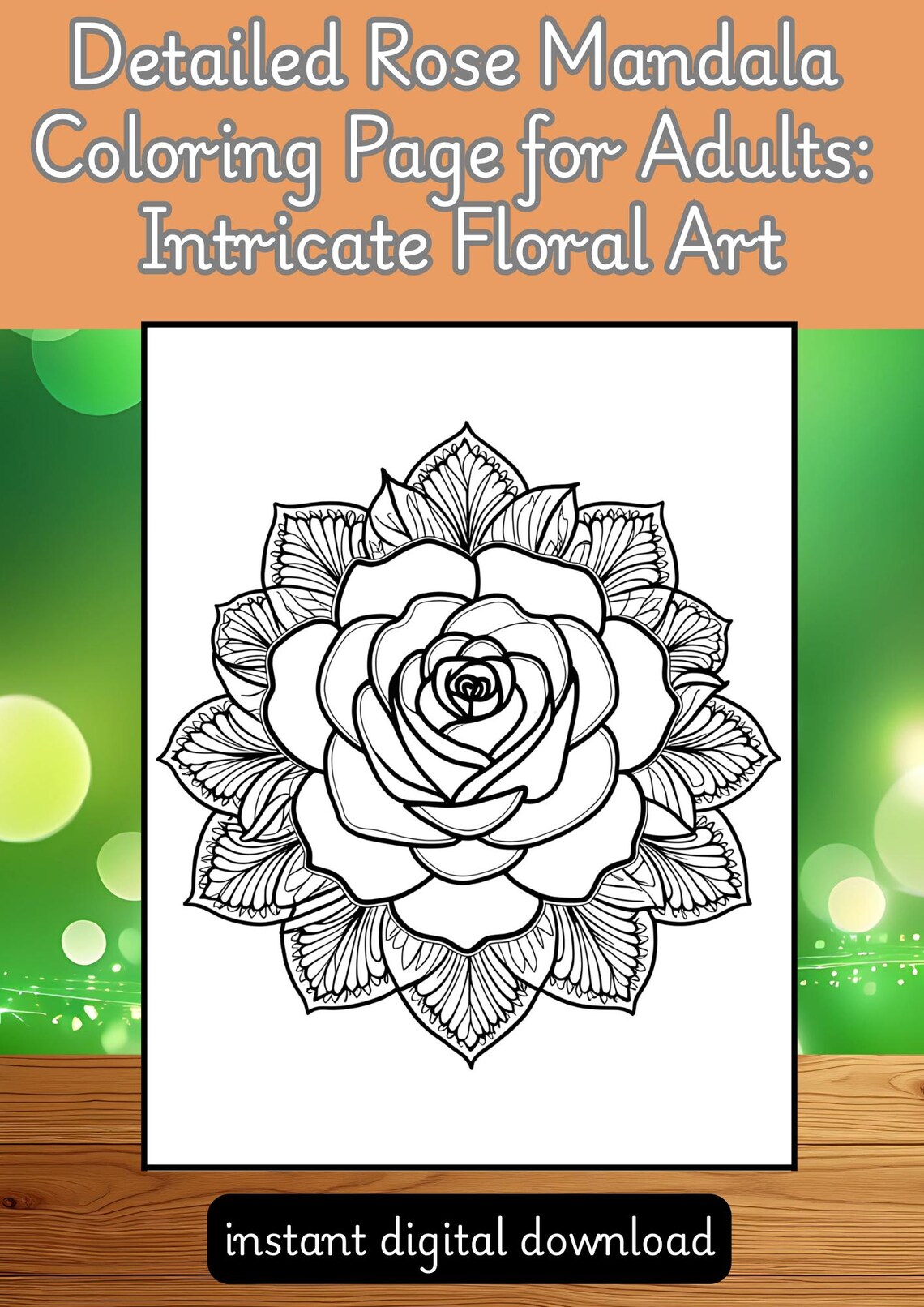 Detailed Rose Mandala Coloring Page for Adults: Intricate Floral Art ...