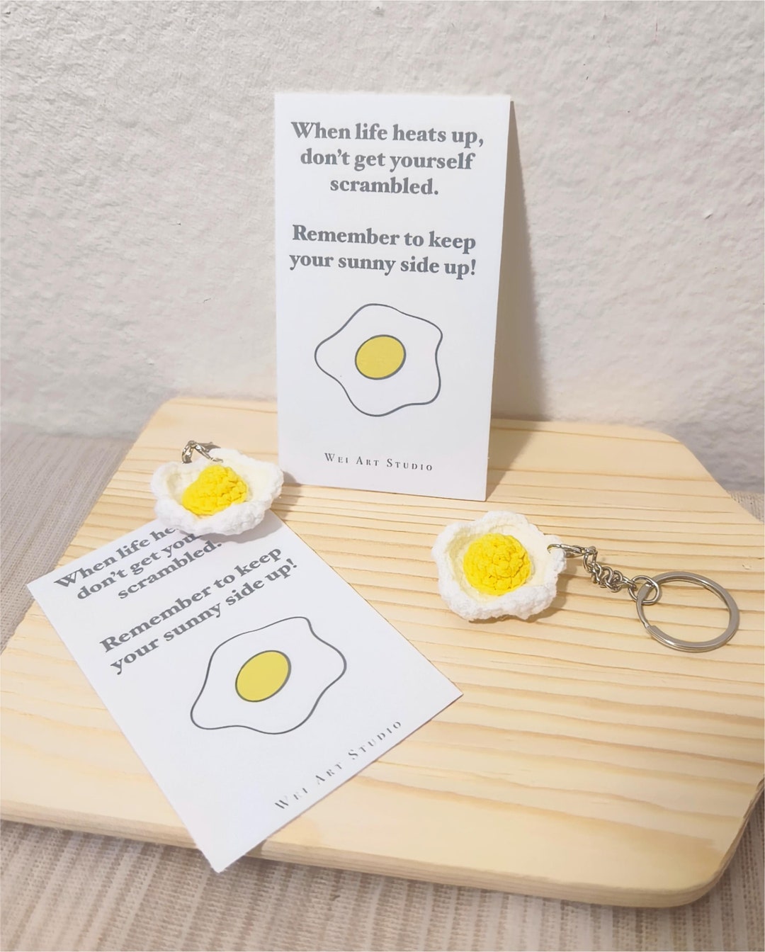 Crochet FRIED EGG Keychain, Cheer up Gift, Emotional Support Fried Egg ...