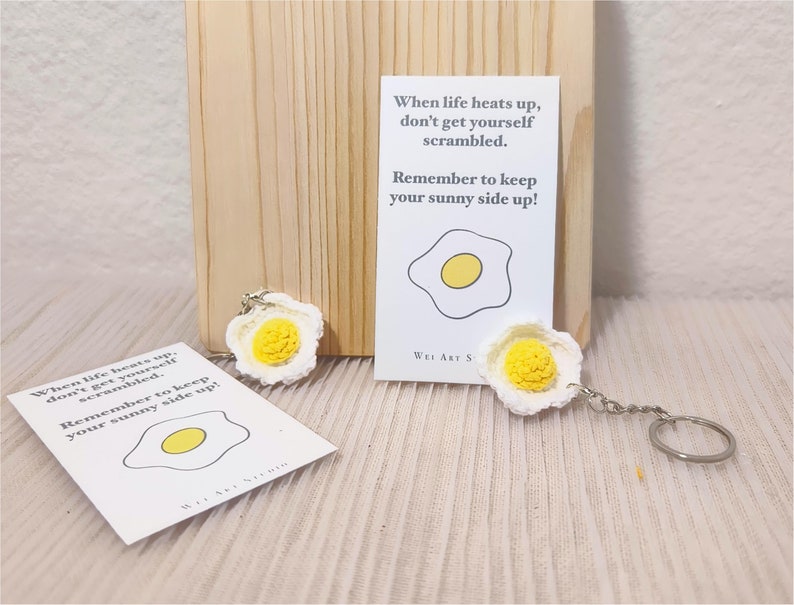 Crochet FRIED EGG Keychain, Cheer up Gift, Emotional Support Fried Egg ...