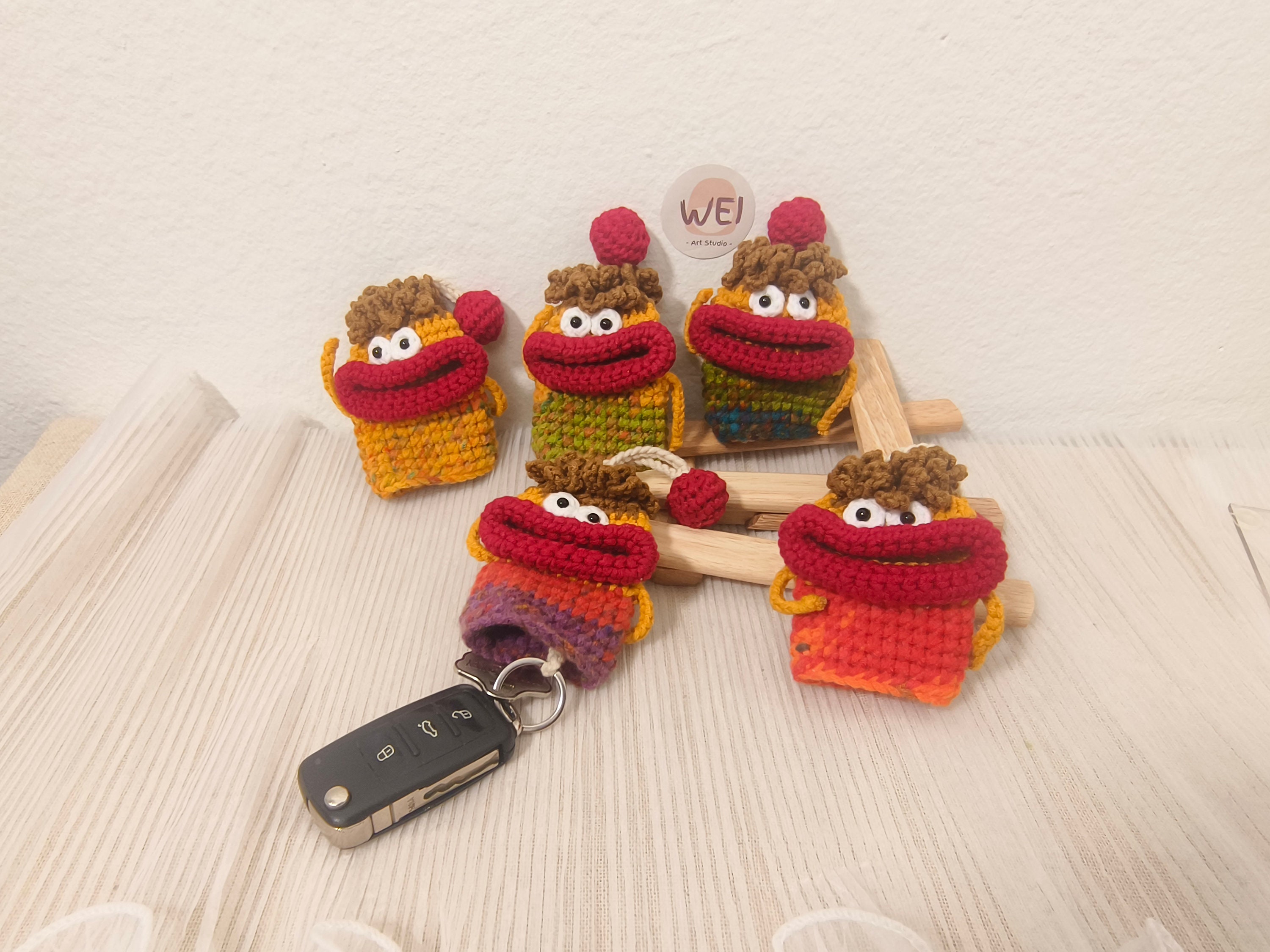 Crochet Car Key Case, Handmade Crochet SAUSAGE MOUTH Key Pouch With ...
