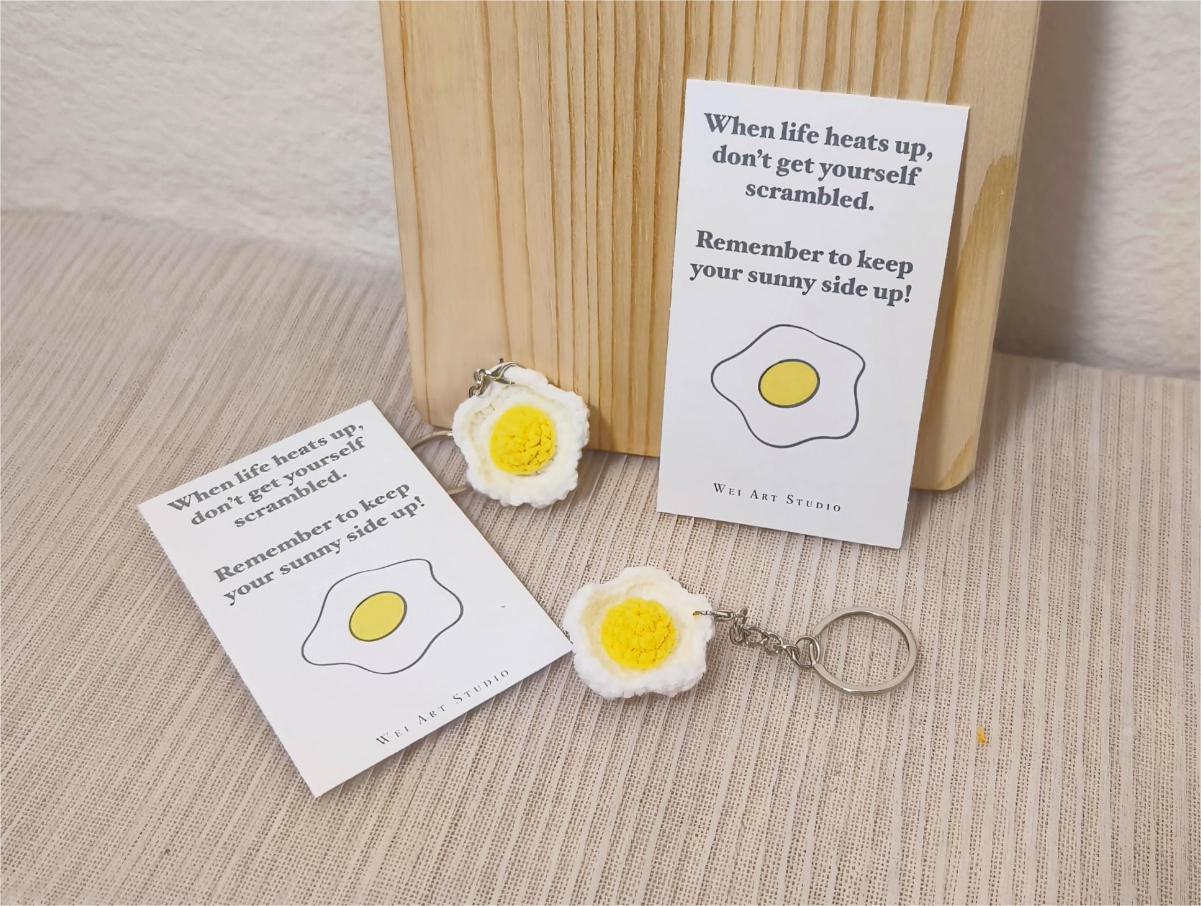 Crochet FRIED EGG Keychain, Cheer up Gift, Emotional Support Fried Egg ...