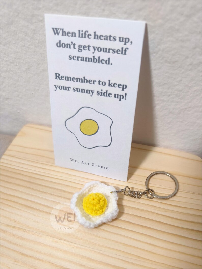 Crochet FRIED EGG Keychain, Cheer up Gift, Emotional Support Fried Egg ...