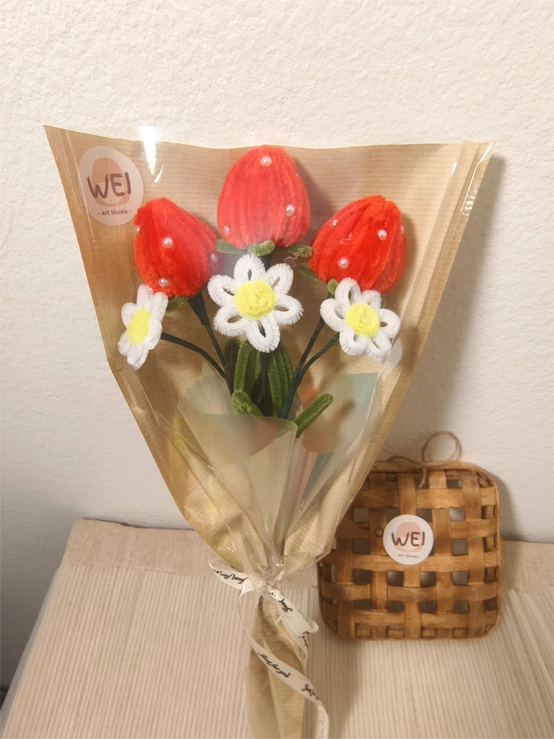 Pipe Cleaner Flower, STRAWBERRY BOUQUET, Forever Chenille Flowers ...