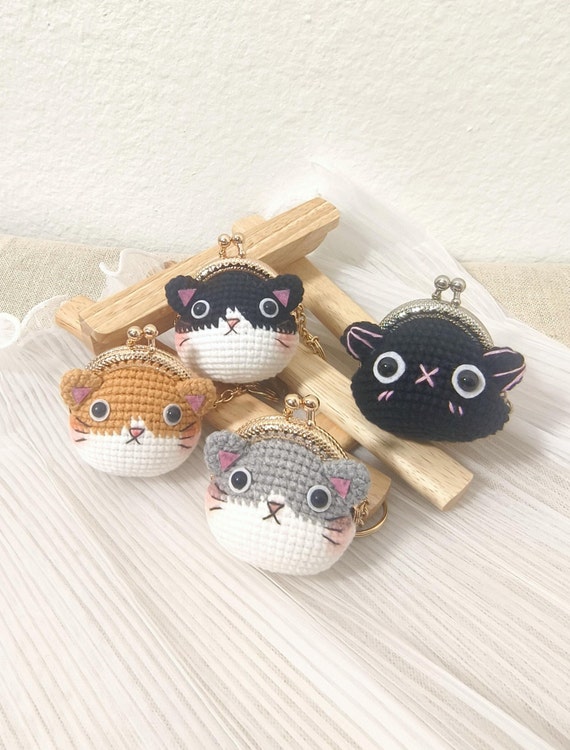 Crochet Animal CAT Coin Purse Keychain KISS LOCK Pouch Amigurumi Animal Bag Pendant Black Grey Brown Cat Purse Keychain Cute Gift Etsy UK