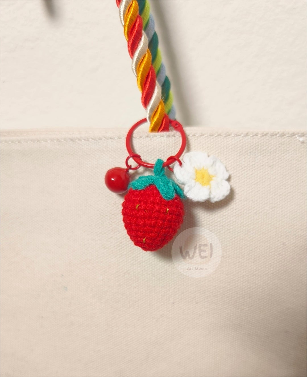 Crochet STRAWBERRY Keychain With BELL, Amigurumi Strawberry With Flower ...