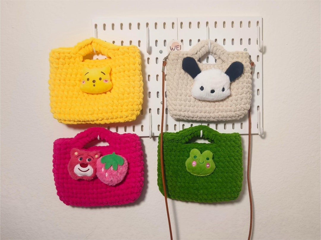 Crochet Chenille Yarn Crossbody Bag, Knitted Handbag, Handmade Chunky ...
