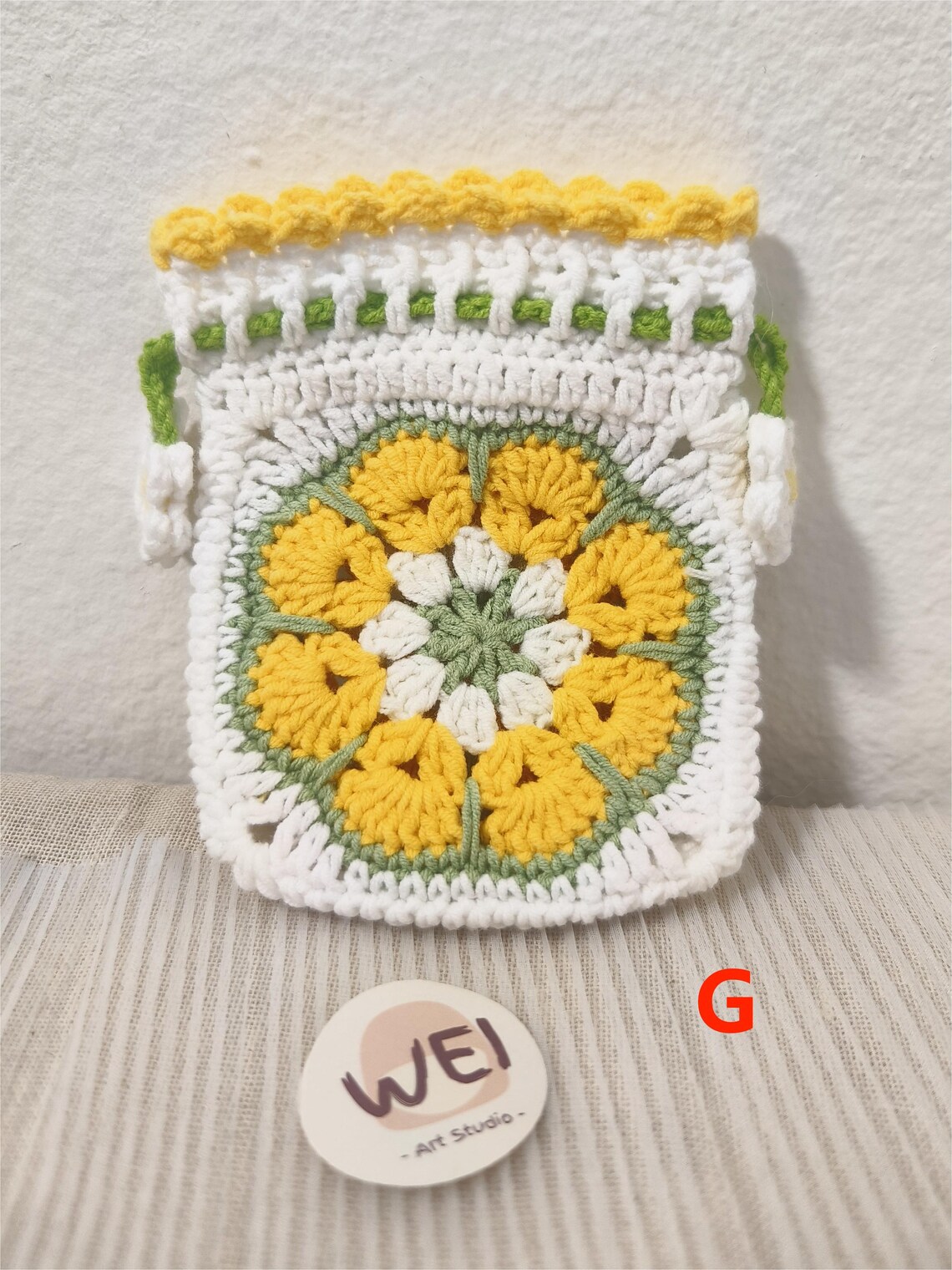 Crochet Modern Granny Square Purse, Granny Square Flower Drawstring Bag ...